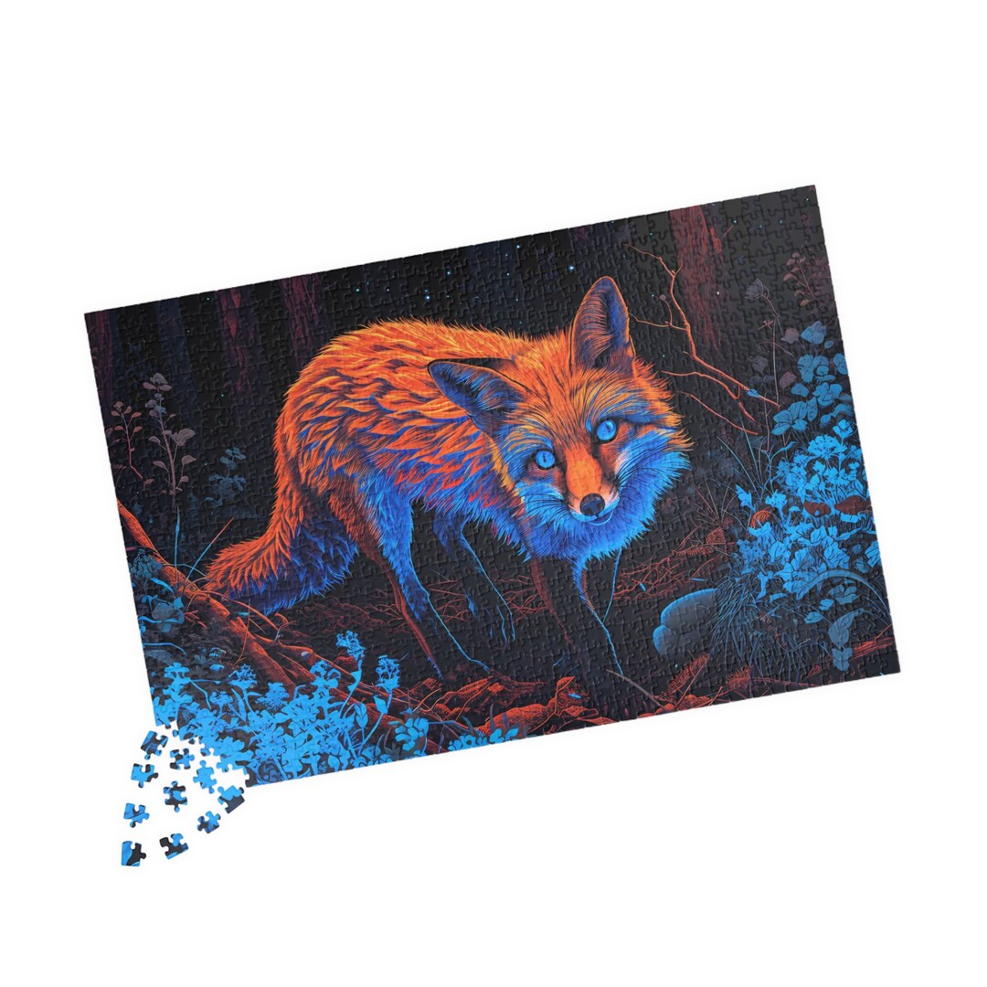 Mystical Neon Fox Puzzle Psychedelic Fox 1000 Piece Jigsaw Puzzle ...