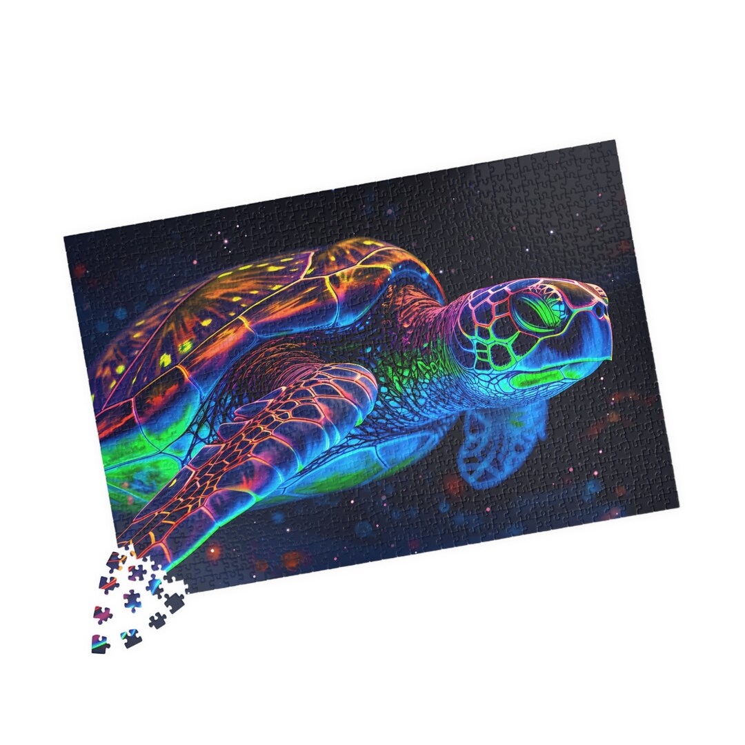 Neon Sea Turtle Puzzle 1000 Piece Jigsaw Puzzle psychedelic Oceanic ...