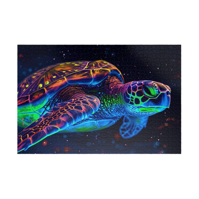 Neon Sea Turtle Puzzle 1000 Piece Jigsaw Puzzle psychedelic Oceanic ...