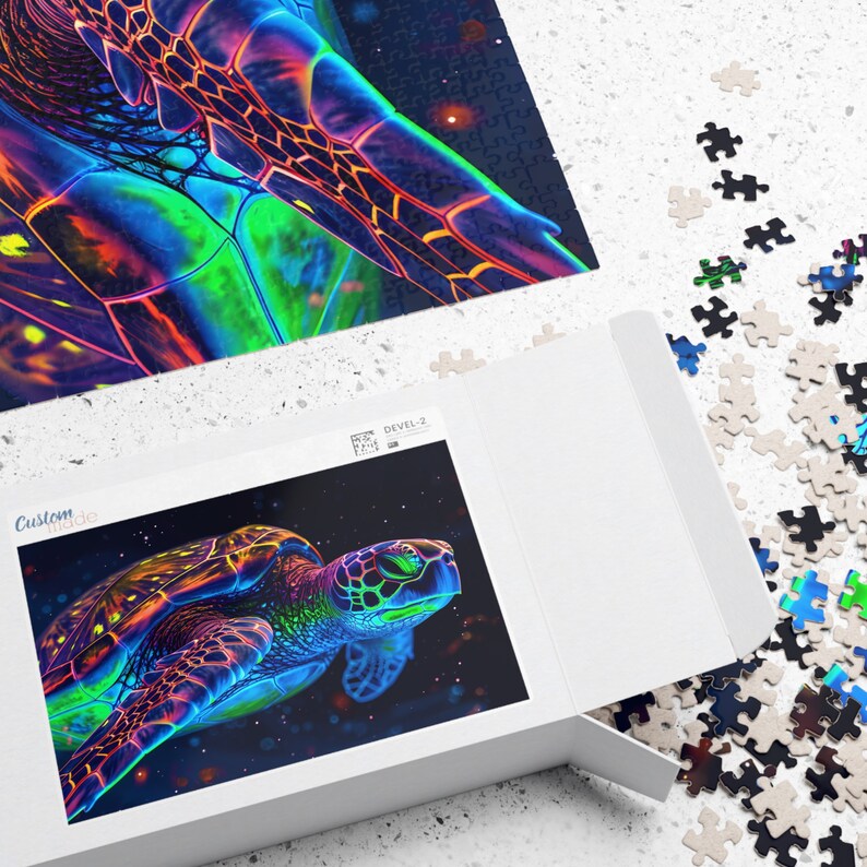 Neon Sea Turtle Puzzle 1000 Piece Jigsaw Puzzle psychedelic Oceanic ...