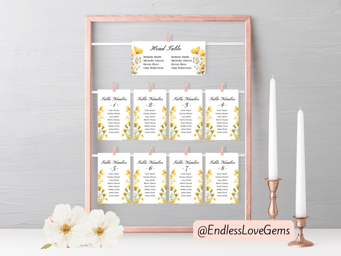 Daisy Hanging Seating Chart, Sunflower Hanging Seating Chart, Yellow ...