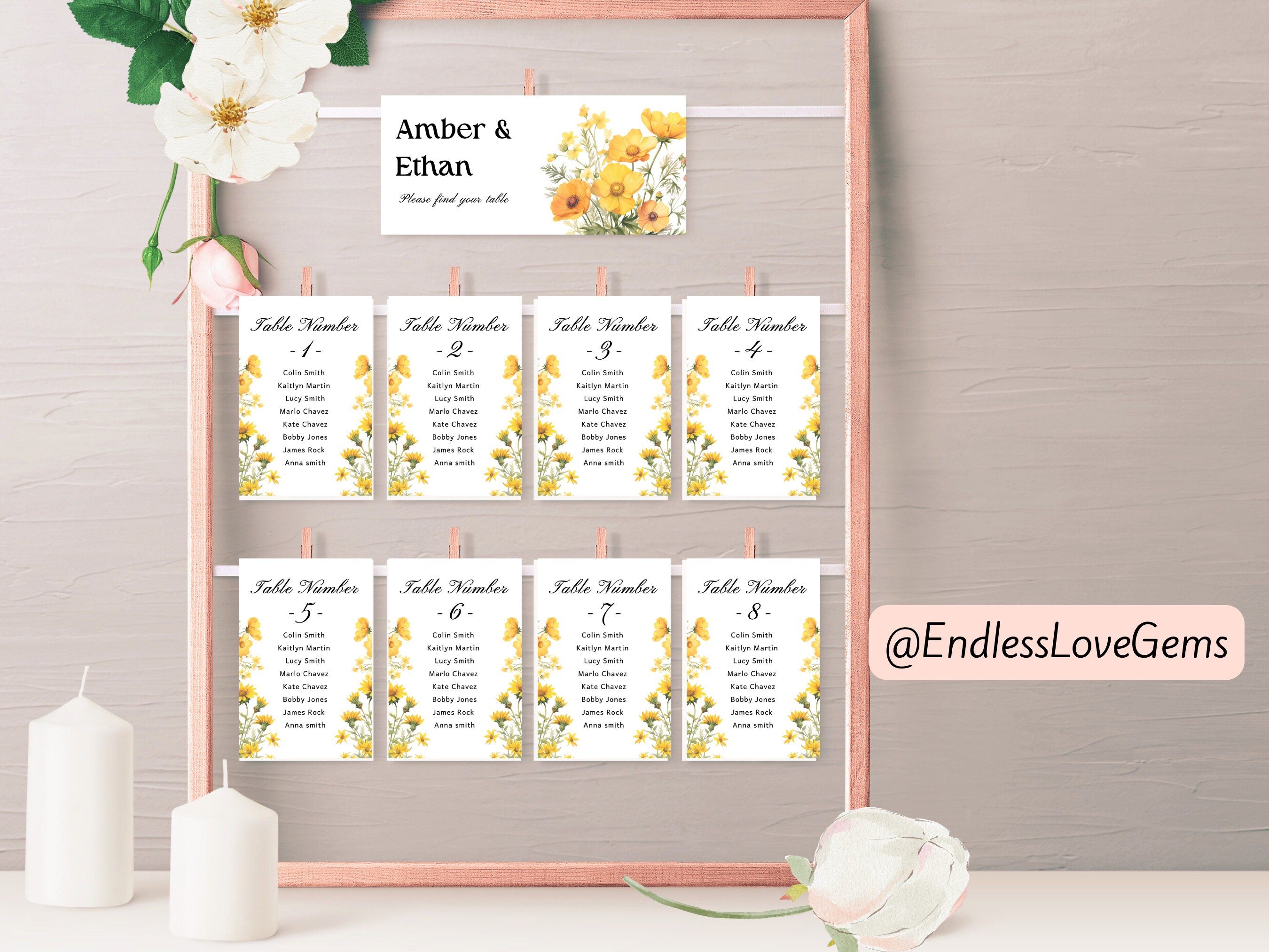 Daisy Hanging Seating Chart, Sunflower Hanging Seating Chart, Yellow ...