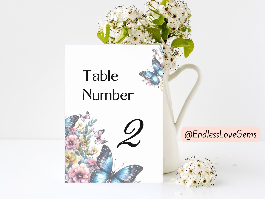 Butterfly Table Numbers, Floral Wedding Decor (canva Template) - Etsy