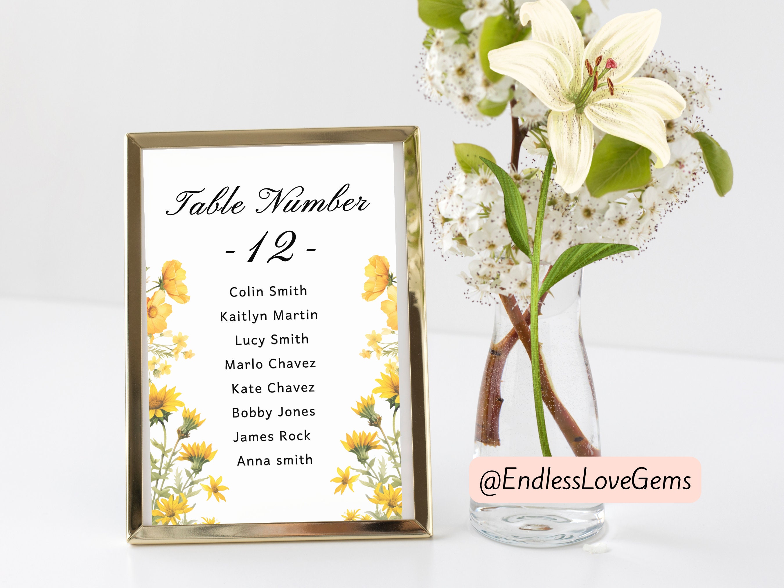 Daisy Hanging Seating Chart, Sunflower Hanging Seating Chart, Yellow ...