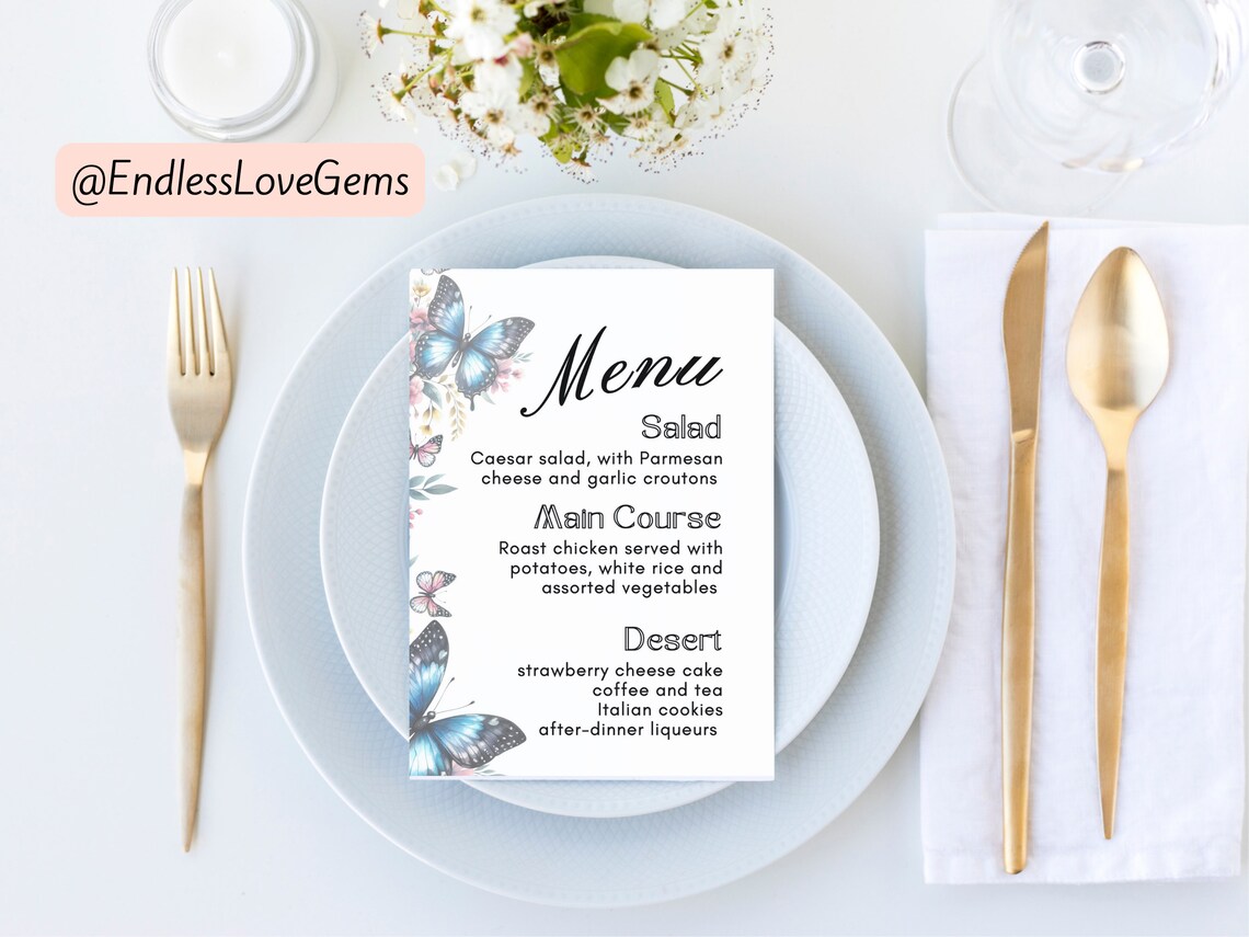 Butterfly Menu, Wedding Menu, Spring Elegant Menu, Outside Wedding Menu ...