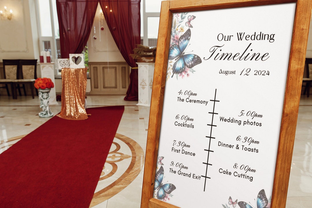 Butterfly Wedding Timeline Sign, Wedding Ceremony Poster, Butterfly ...