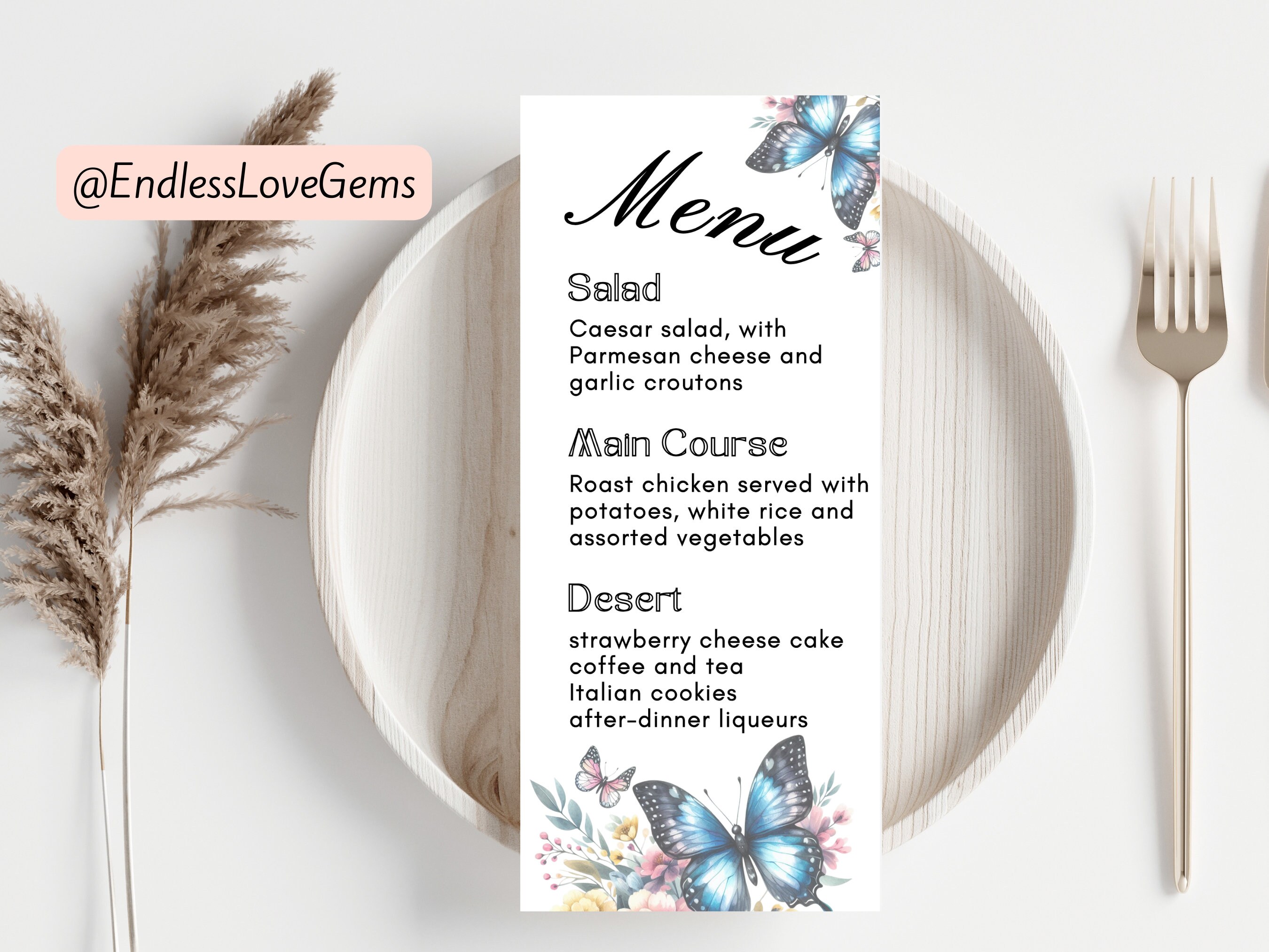 Butterfly Menu, Wedding Menu, Spring Elegant Menu, Outside Wedding Menu ...