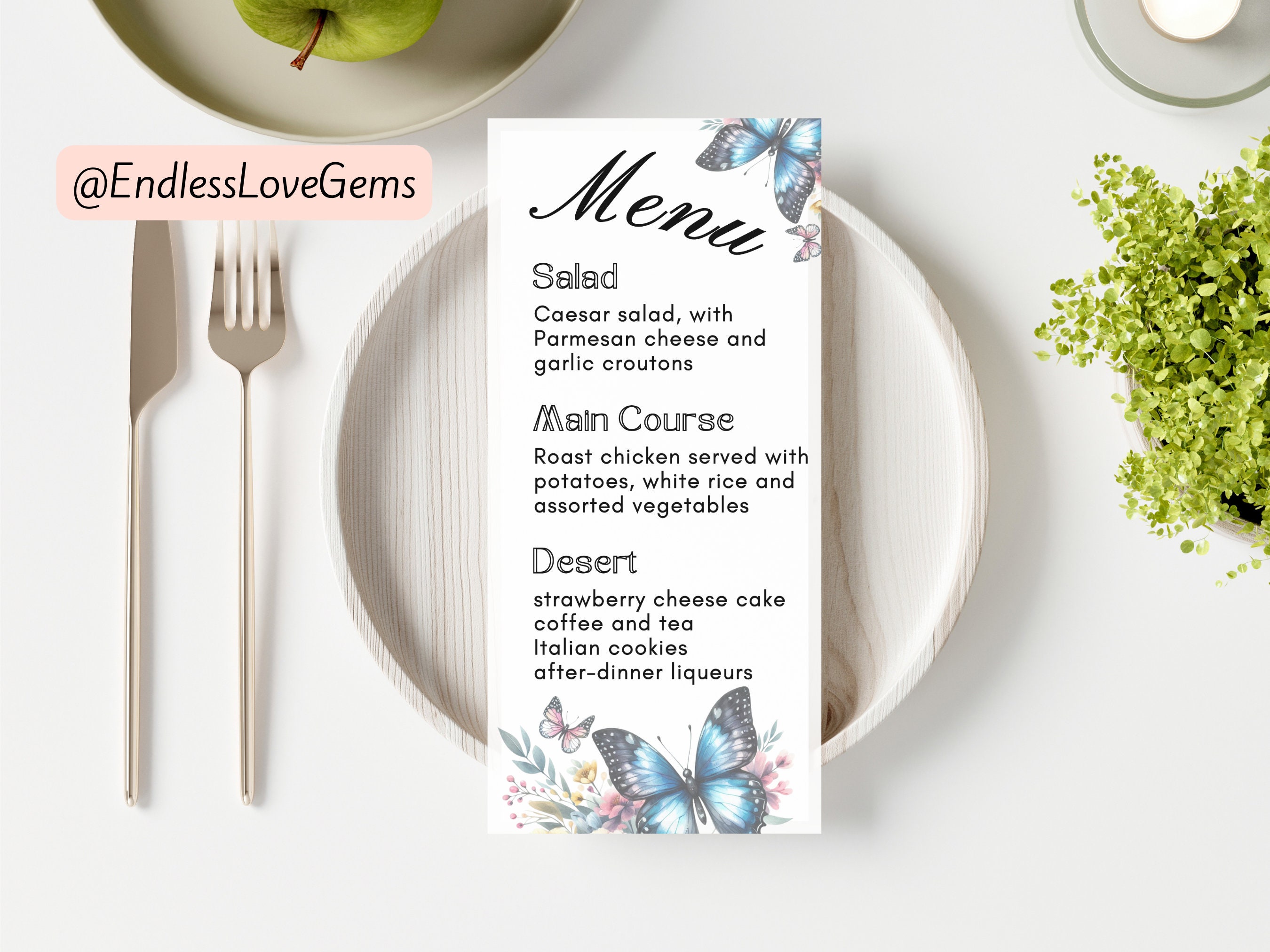 Butterfly Menu, Wedding Menu, Spring Elegant Menu, Outside Wedding Menu ...
