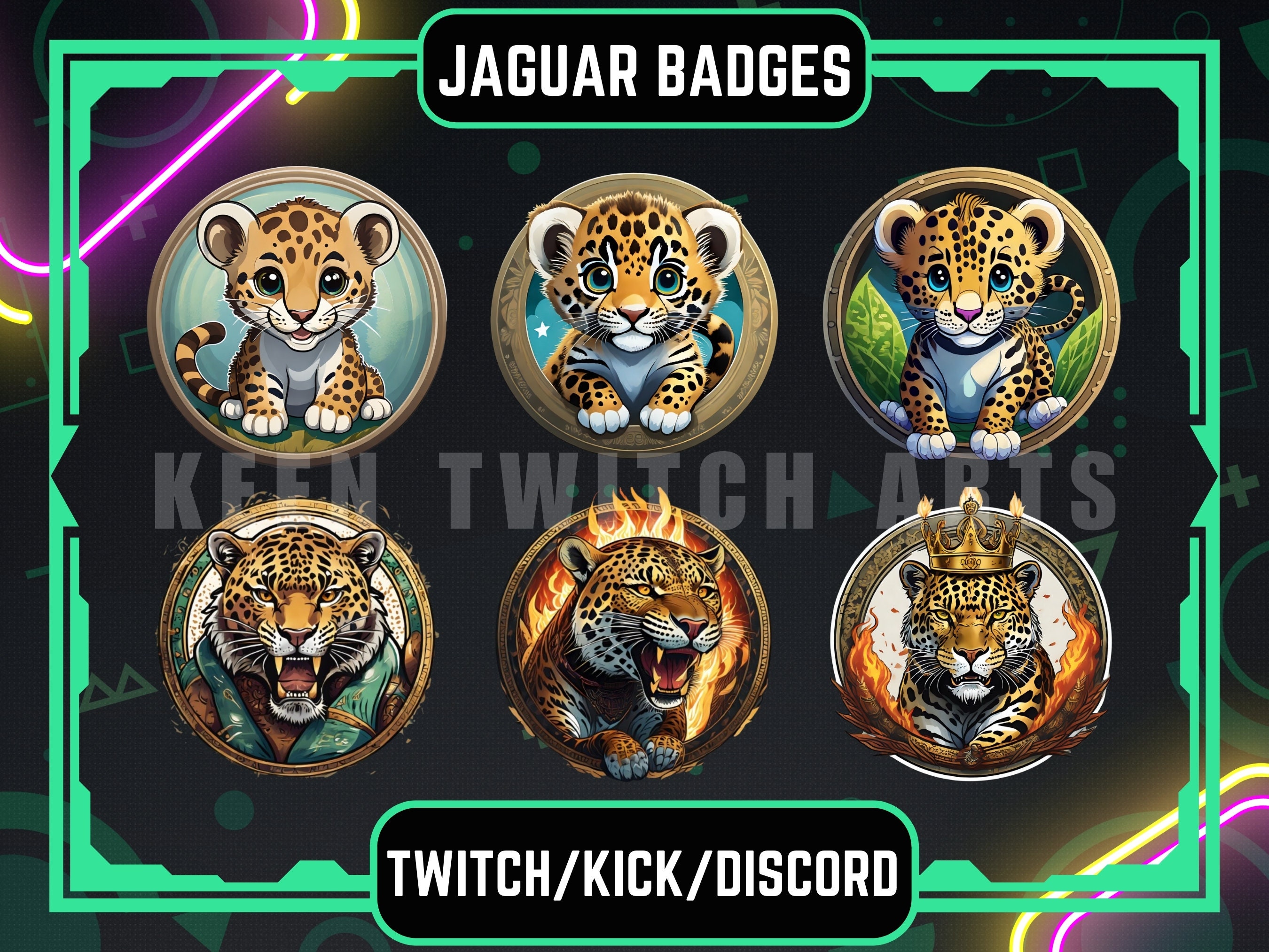 Twitch Jaguar Badges // Chibi Designs for Streamers // Sub Badges ...