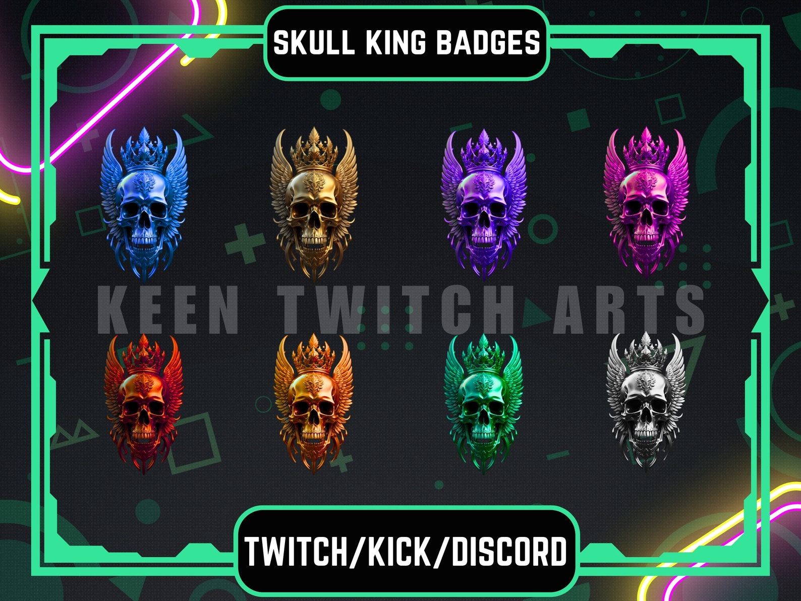 8 Sub/bit Twitch Badges | Skull King | Instant Download | Crown ...