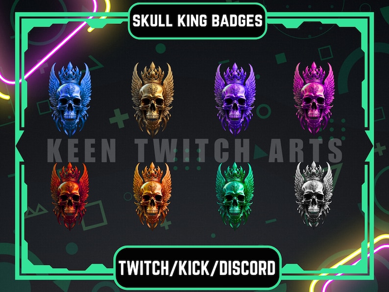 8 Sub/bit Twitch Badges | Skull King | Instant Download | Crown ...