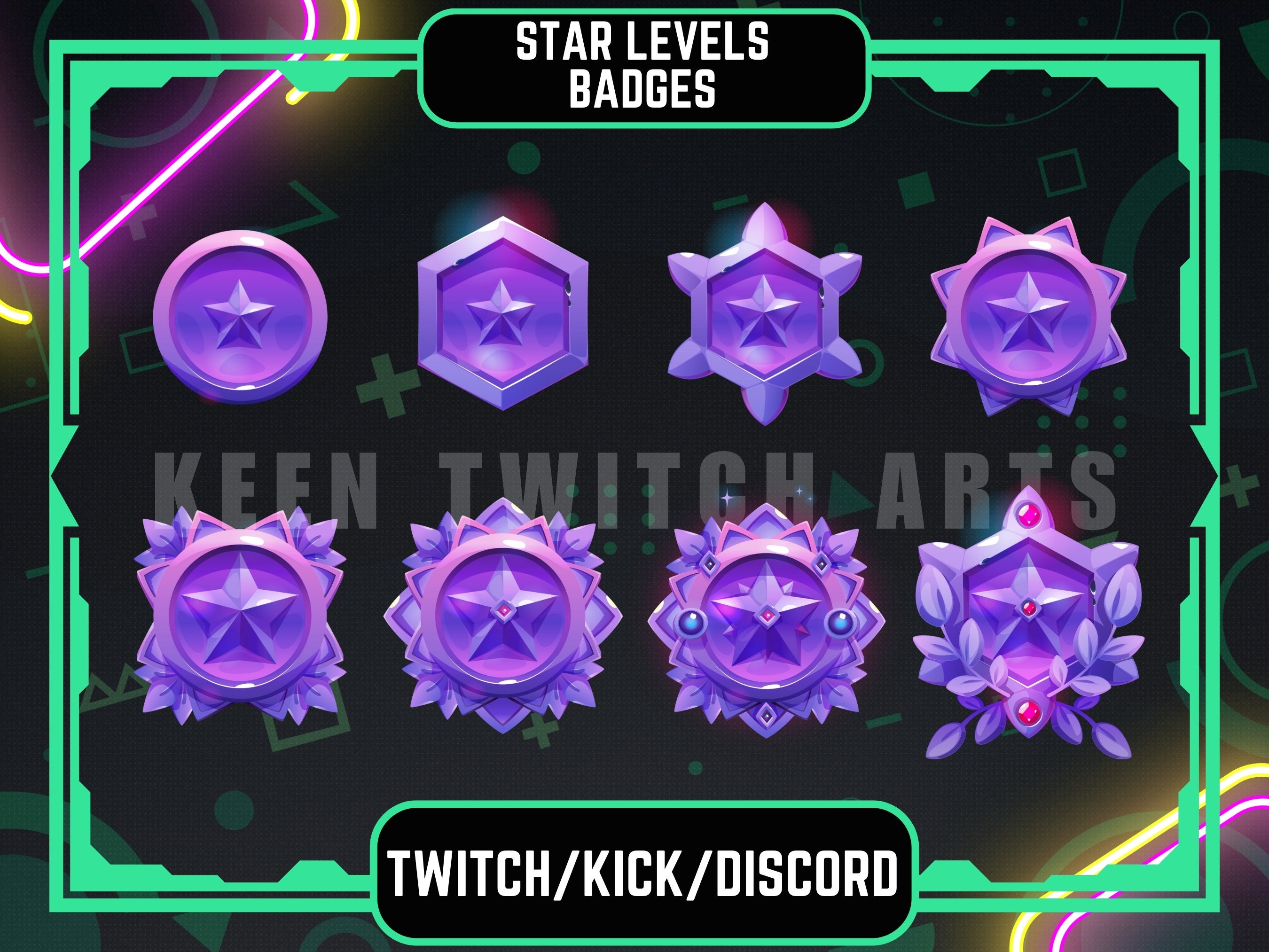 Star Levels Twitch Bit / Sub Badges Ranks Graphics Instant Download ...