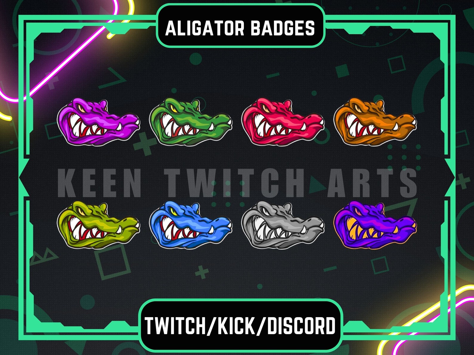 Alligator Twitch Sub Badges: Cartoon Animal Designs (digital Download ...