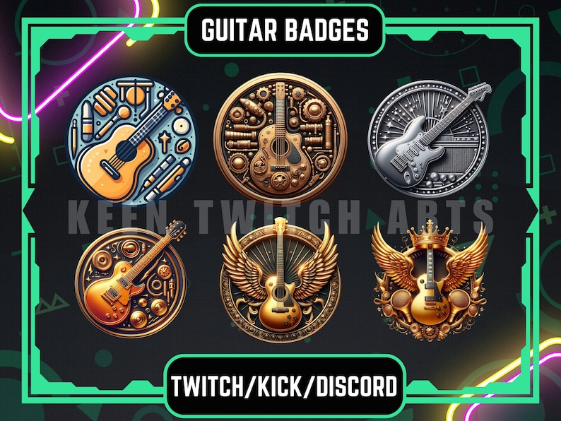 Guitar-themed Badges Suitable for Use on Twitch, Discord, and Youtube ...
