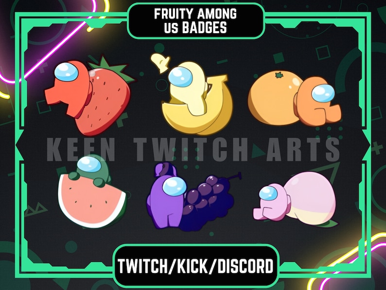 Fruity Among Us Twitch Badges: Kawaii Fruit Themes - Etsy
