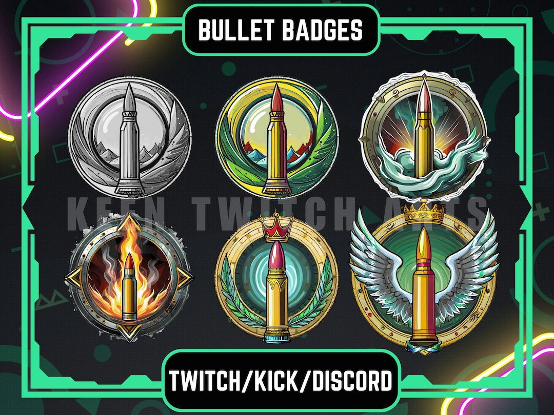 Set of 6 Twitch Bit Badges / Sub Badges Featuring Bullet Badges, Ammo ...