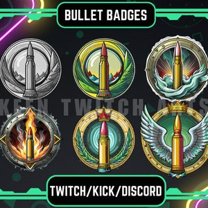 Set of 6 Twitch Bit Badges / Sub Badges Featuring Bullet Badges, Ammo ...
