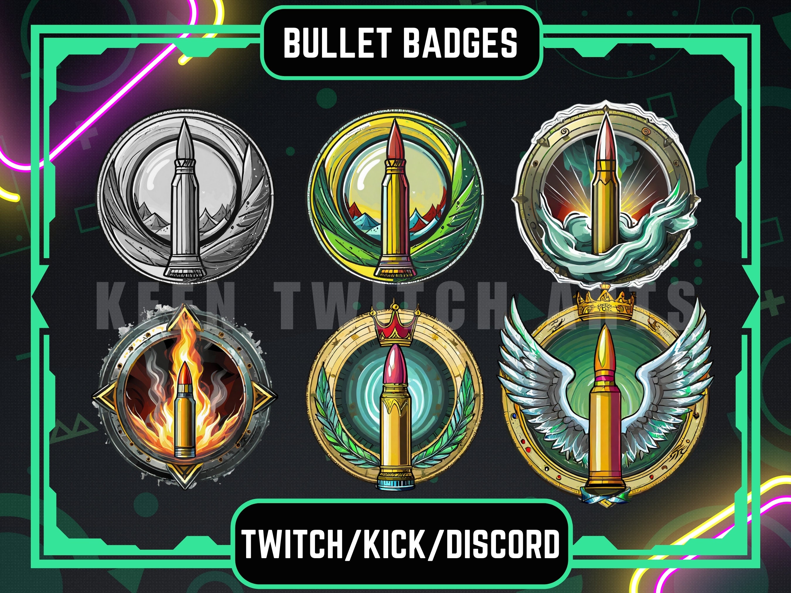 Set of 6 Twitch Bit Badges / Sub Badges Featuring Bullet Badges, Ammo ...