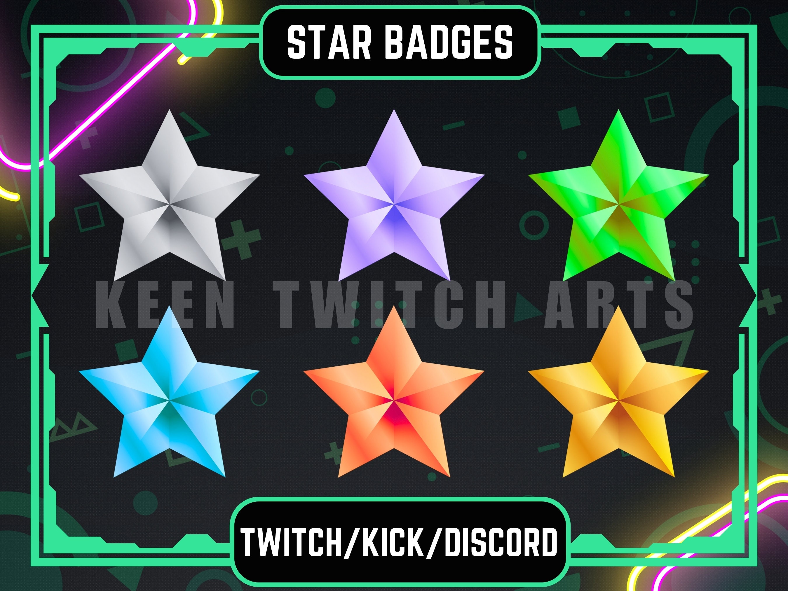 Twitch Star Sub Badges | Discord | Stream | Cute Symbol Badges ...
