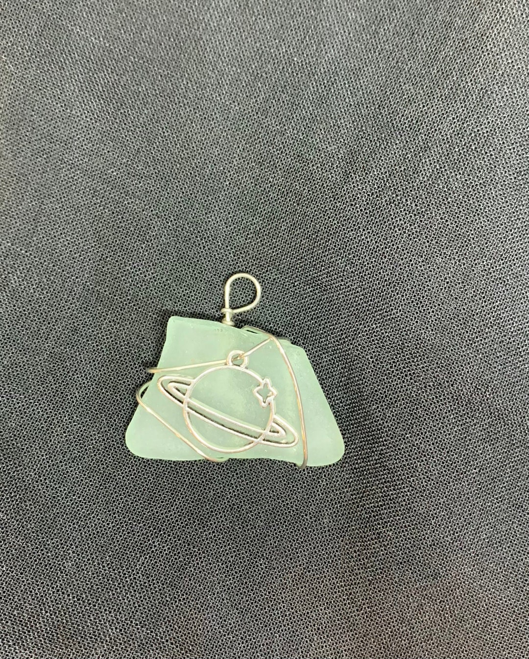 Saturn's Stone Natural Green Texas Sea Glass Wrapped With Silver Wire ...