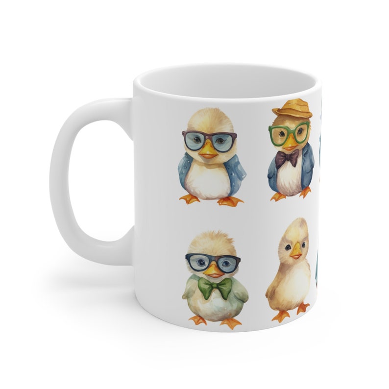 Cute Duck Mug, Ducks in A Row, Ducks With Glasses, 11oz Coffee Mug With ...