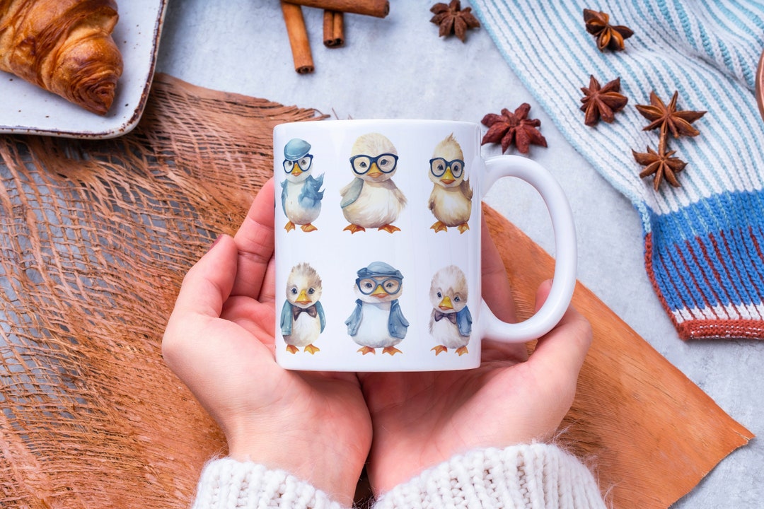 Cute Duck Mug, Ducks in A Row, Ducks With Glasses, 11oz Coffee Mug With ...