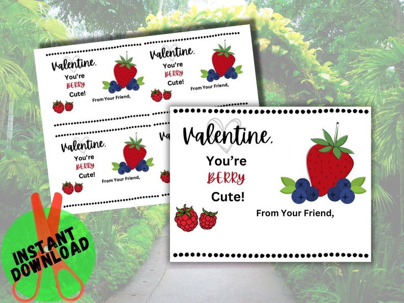 Kids Unique Instant Printable Classroom Berry Valentine Cards - Etsy