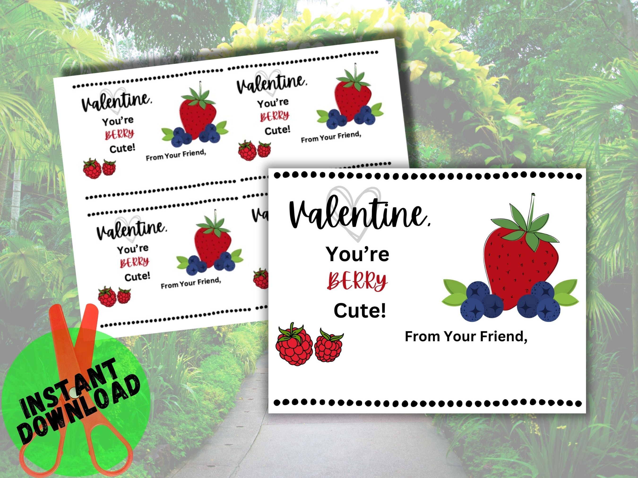 Kids Unique Instant Printable Classroom Berry Valentine Cards - Etsy