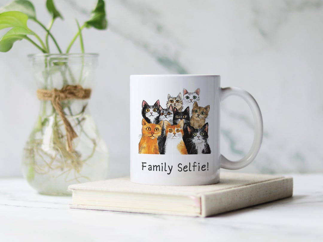 Funny Cat Family Selfie Mug - Cute Cat Lover Gift | Colorful Cats ...