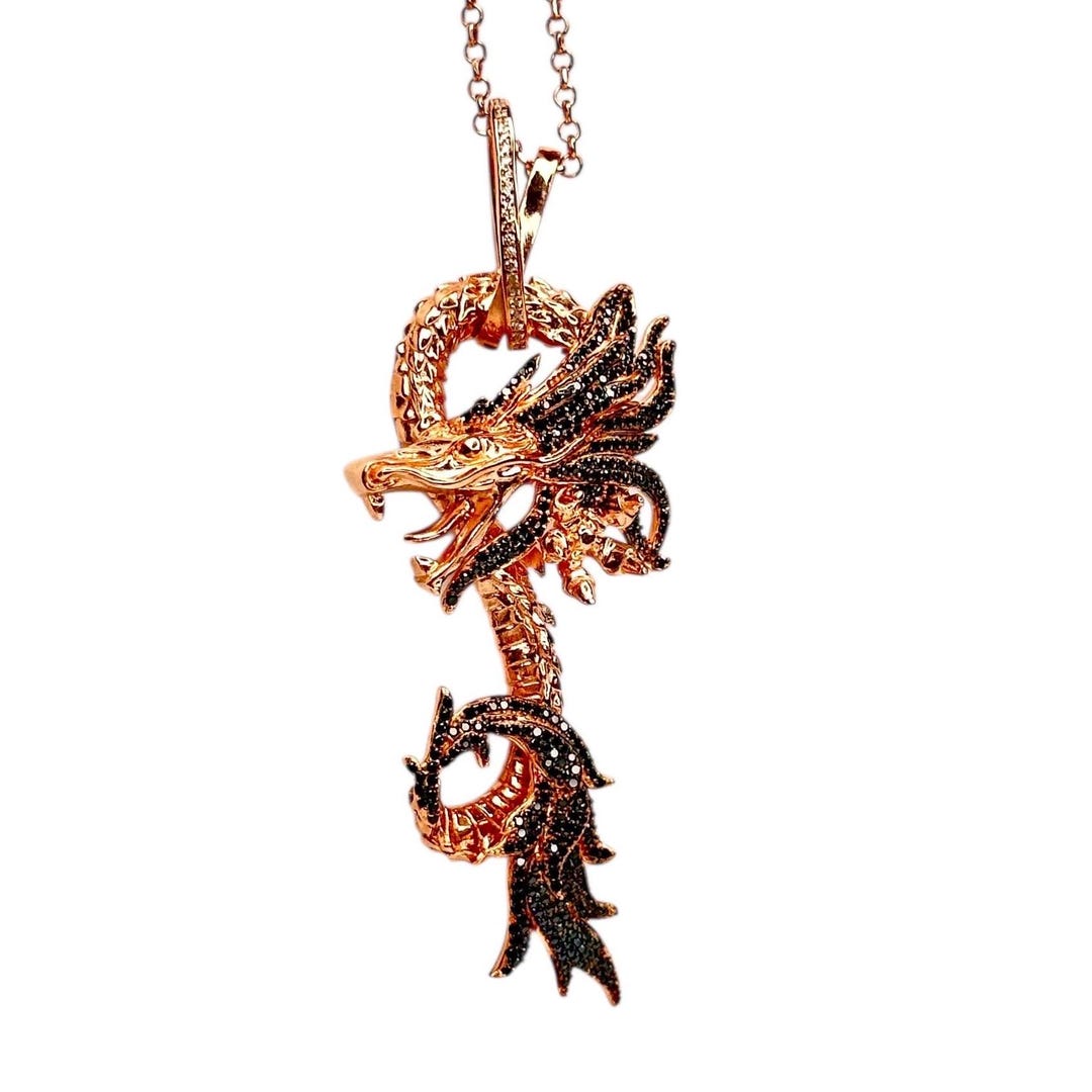 Gold Dragon Zodiac Sign Jewelry Talisman Necklace Rose Gold Sterling ...