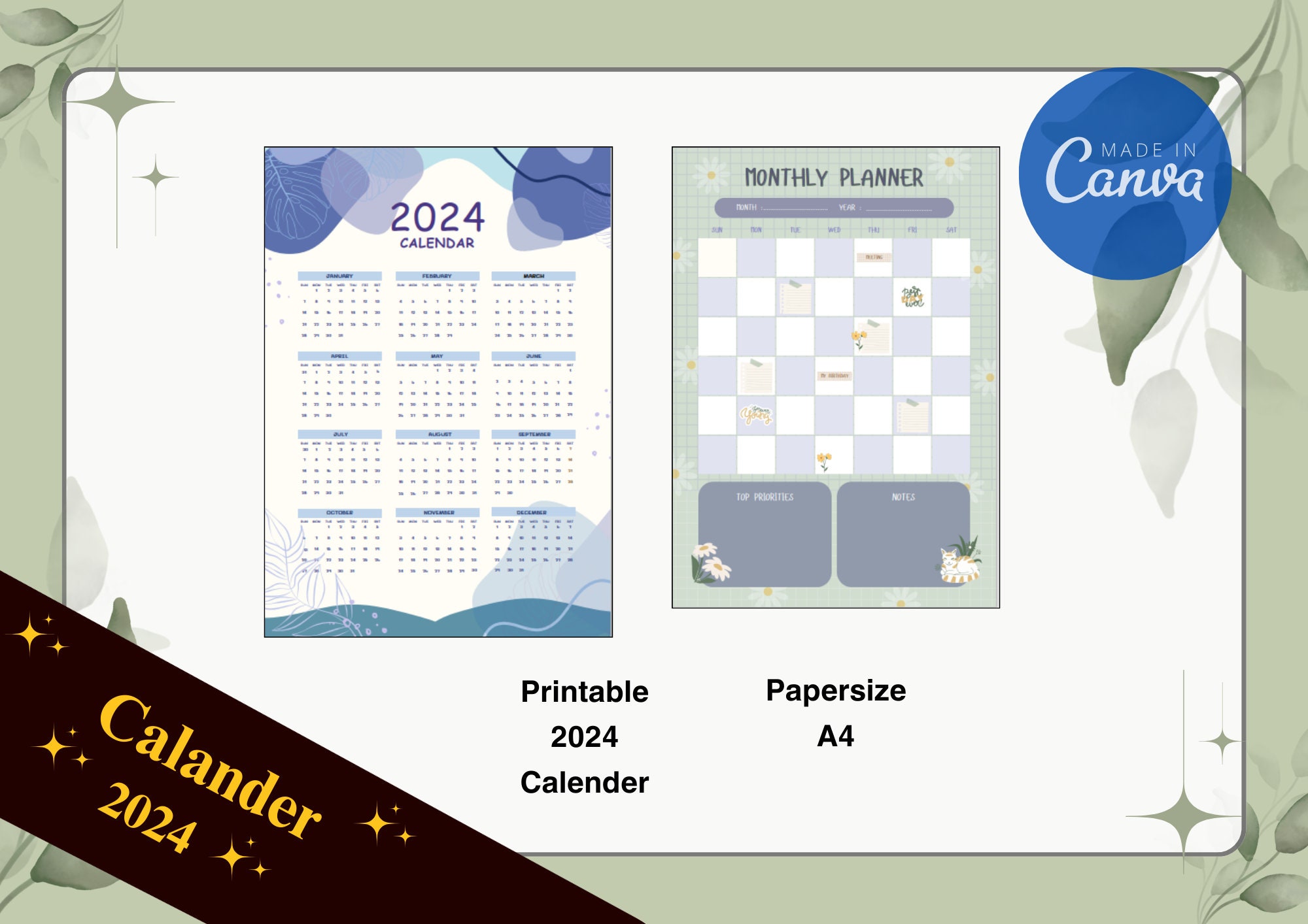 2024 Calender I Montly Planning I Download I Print - Etsy