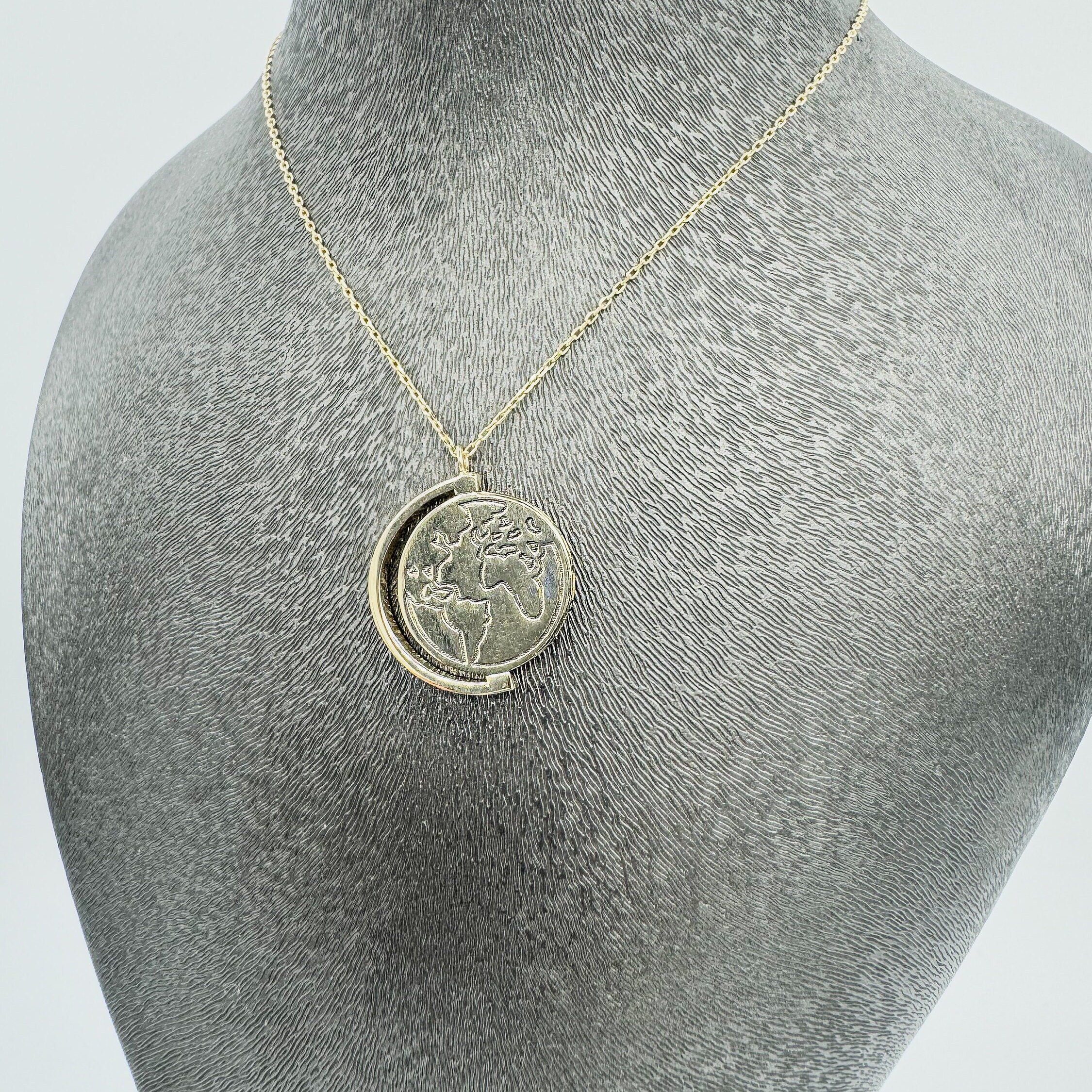 14k Solid Gold World Map Necklace, Globetrotter Necklace, Gold Map ...