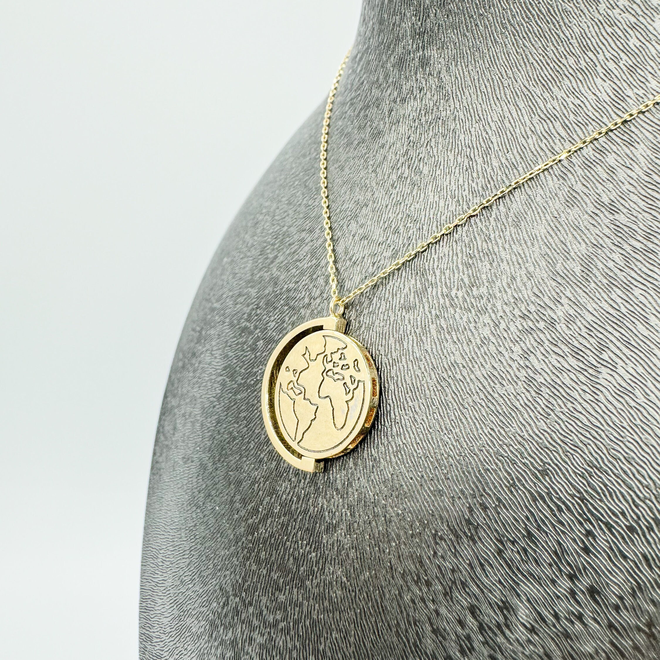 14k Solid Gold World Map Necklace, Globetrotter Necklace, Gold Map ...
