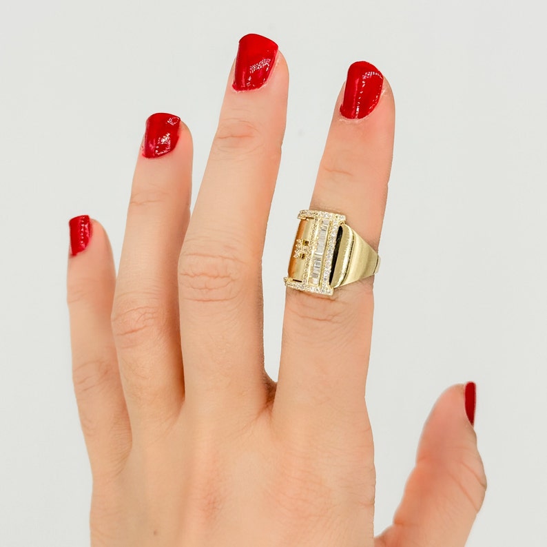 14k Solid Gold İnitial Diamond Ring, Handmade Gold Letter Ring ...