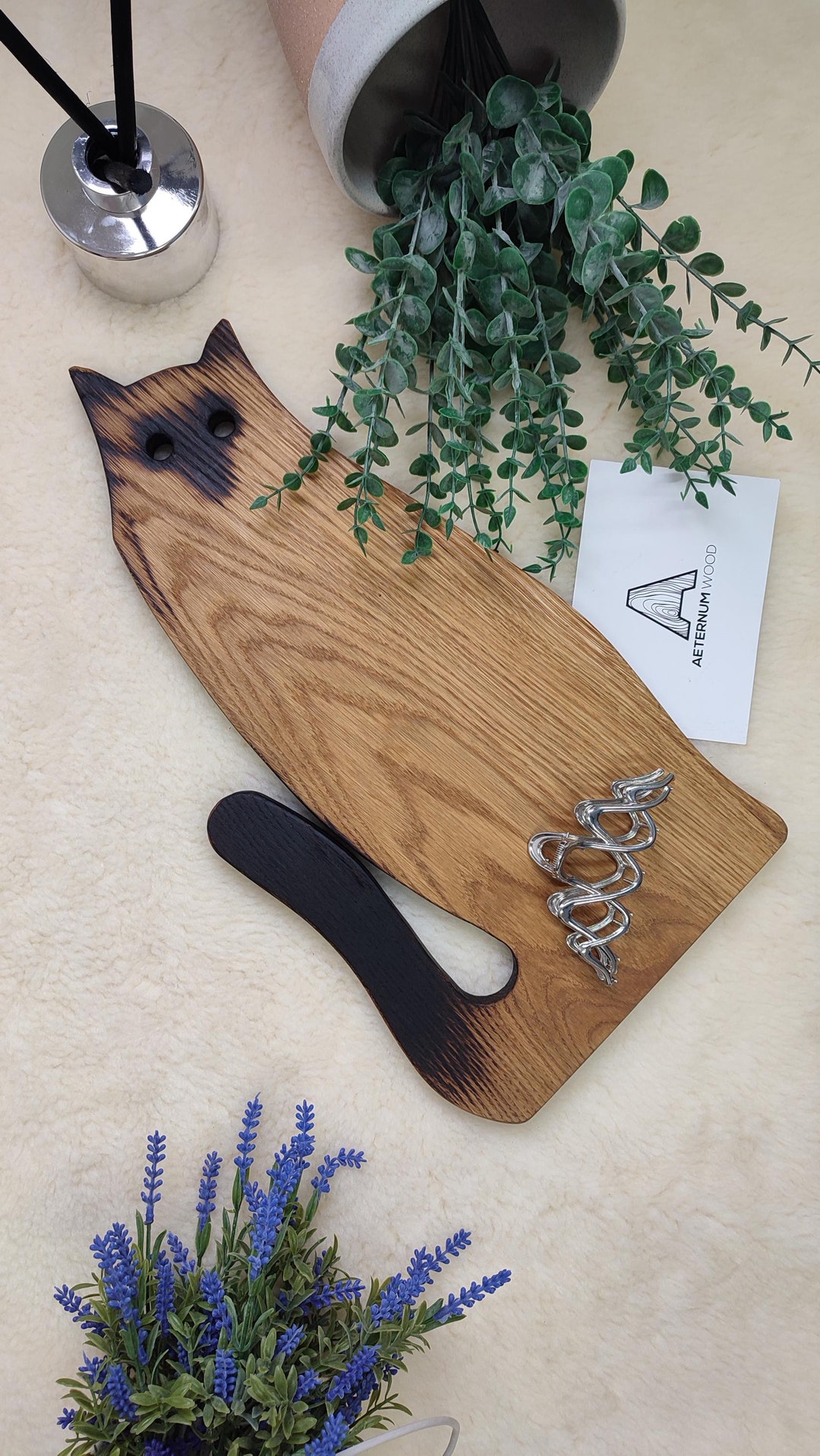 Cat-shaped Wooden Tray With Tail Handle / Cat Shaped Gift / Handmade ...