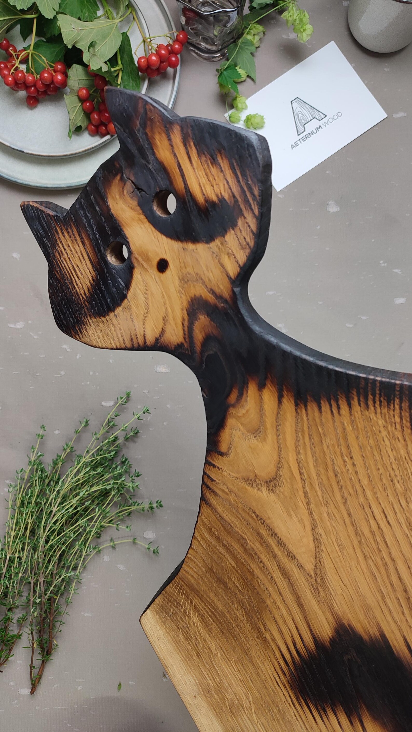 Square Wooden Serving Tray With Cat Head Handle / Pet Inspired Gift ...