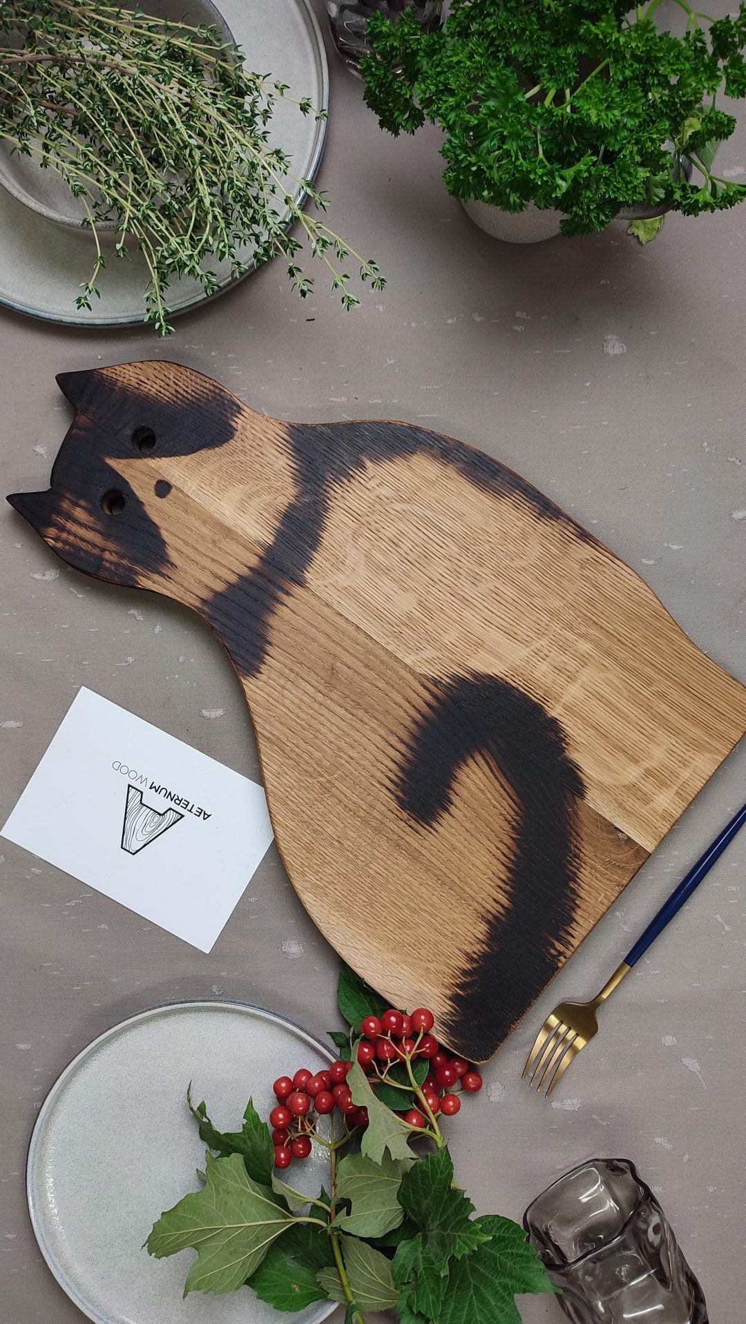 Handmade Cat Wooden Cheese Board / Cat Shaped Gift / Charred Wood Cat ...