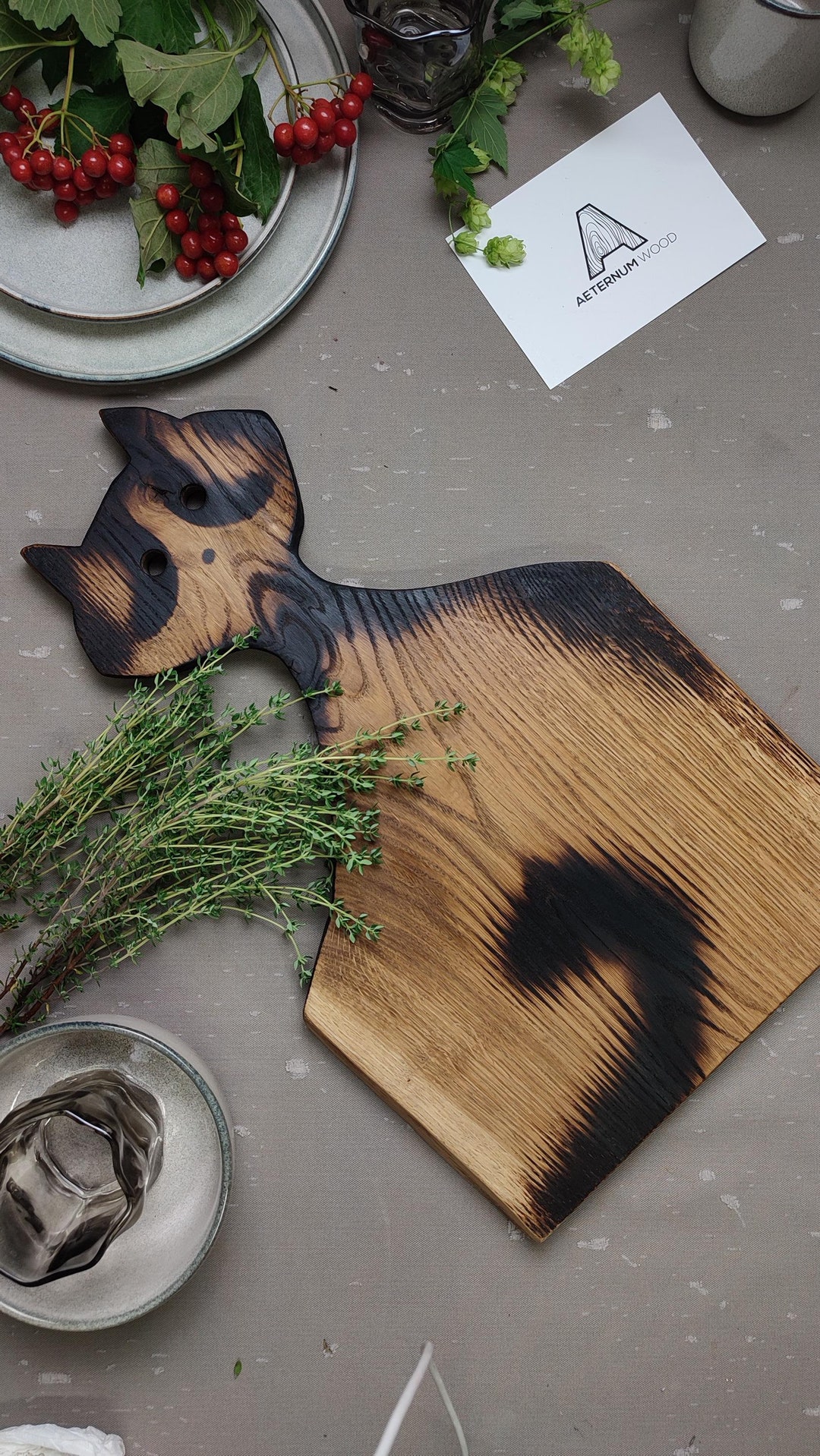 Square Wooden Serving Tray With Cat Head Handle / Pet Inspired Gift ...