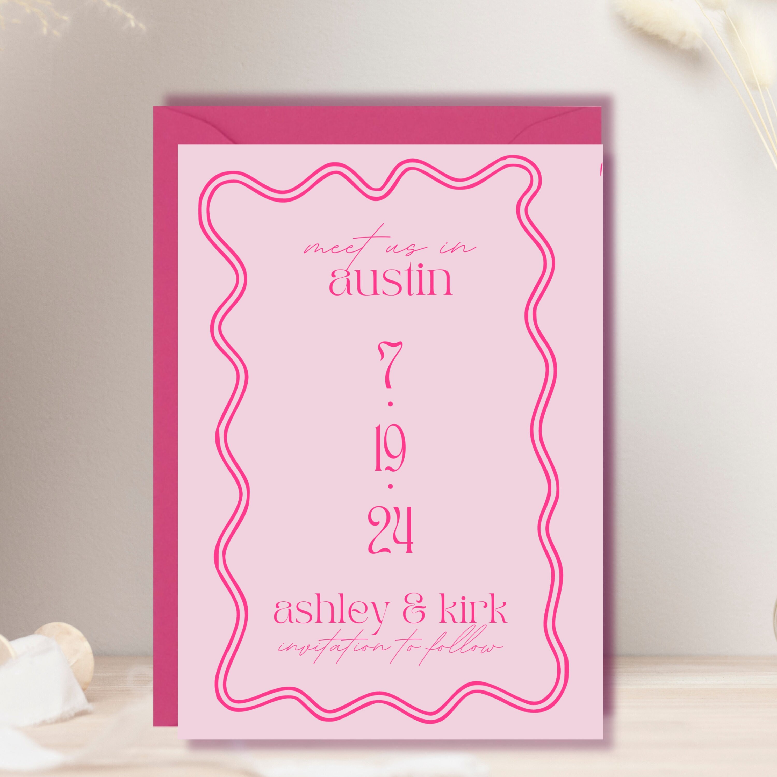 Fun Wavy Minimal Save the Date Template, Colorful, Funky, Clean ...