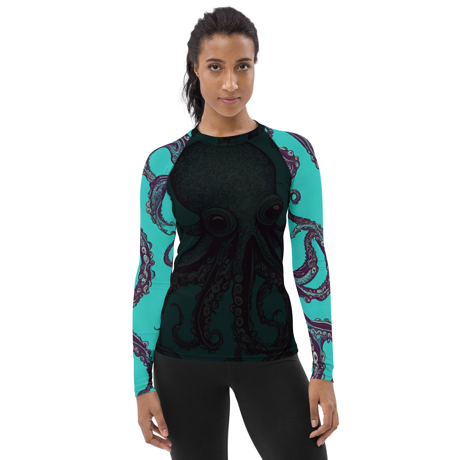Black Rash Guard, Octopus Rash Guard, Women's Rash Guard, Swim Top ...