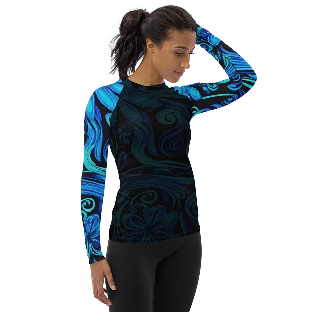 Blue Floral Rash Guard, Black Rash Guard, Long Sleeve Rash Guard, Blue ...