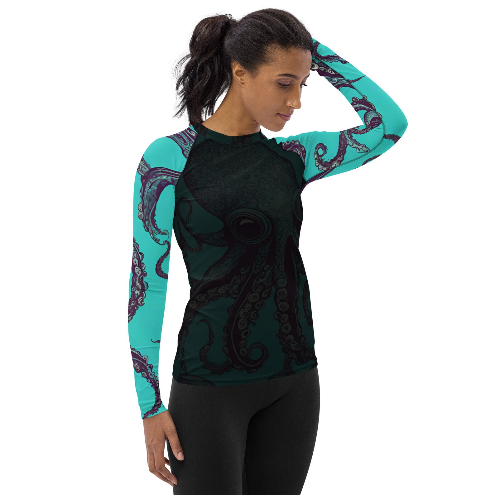 Black Rash Guard, Octopus Rash Guard, Women's Rash Guard, Swim Top ...