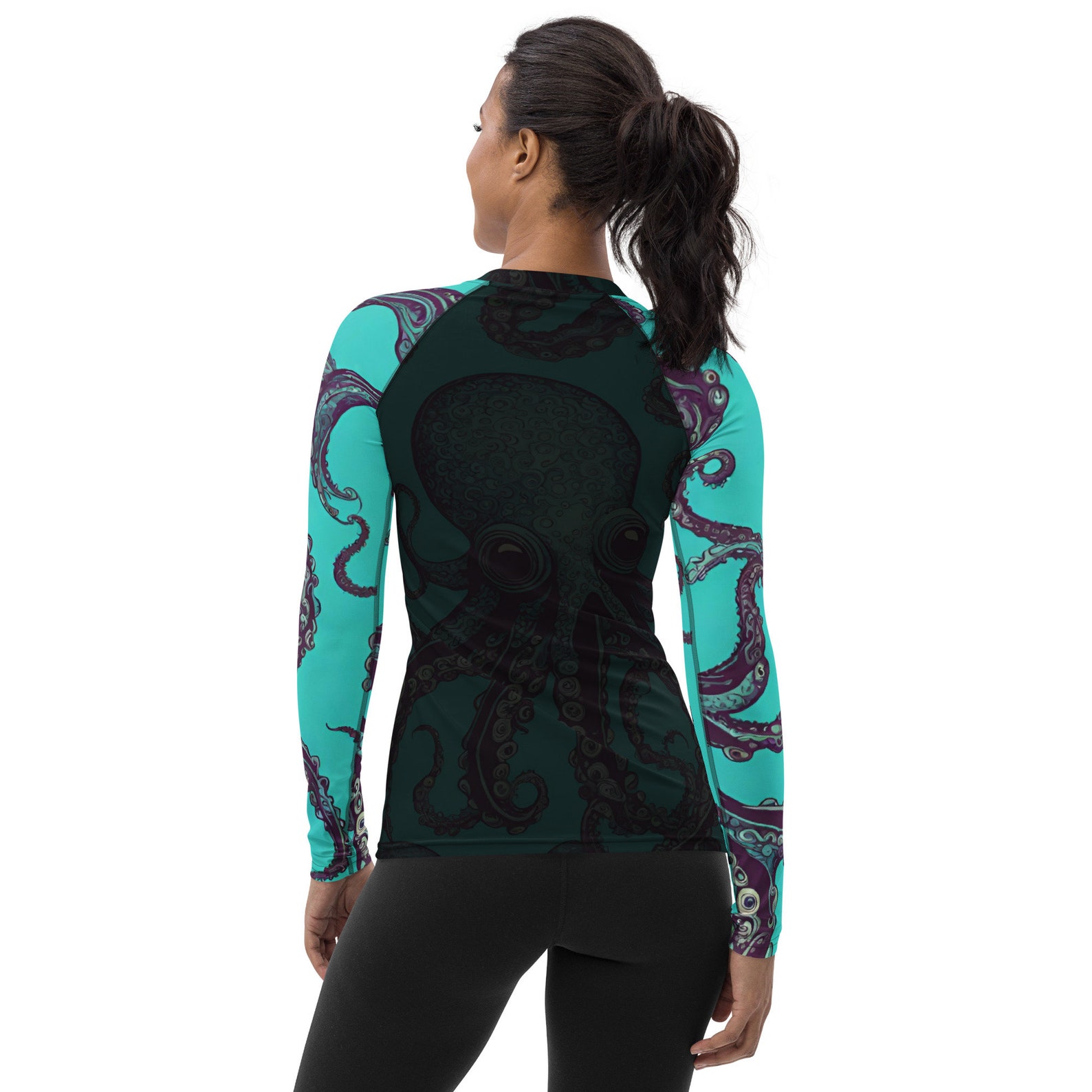 Black Rash Guard, Octopus Rash Guard, Women's Rash Guard, Swim Top ...