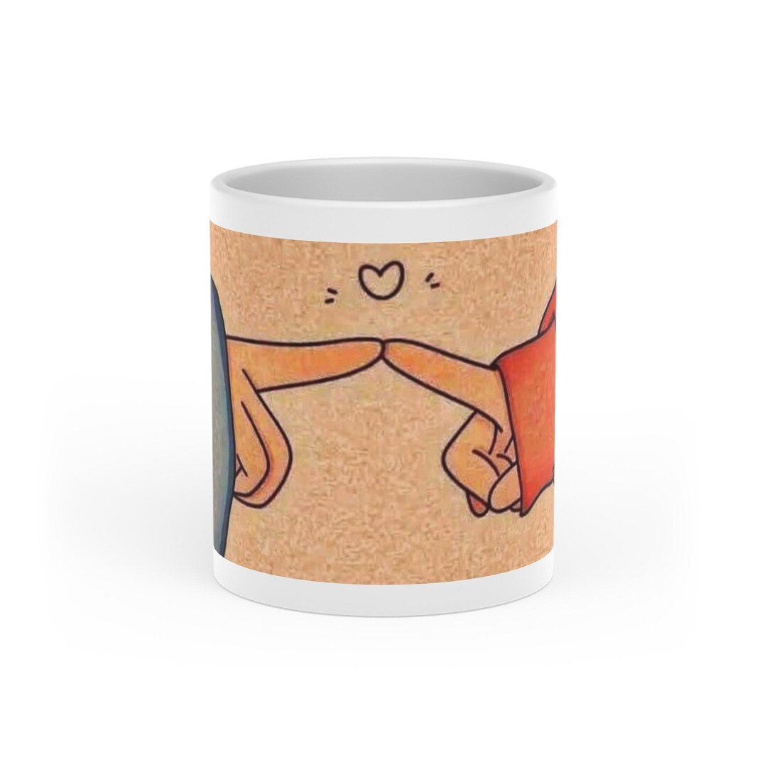 Heart Handle Coffee Mug | Finger Touch Illustration, Couple Gift - Etsy