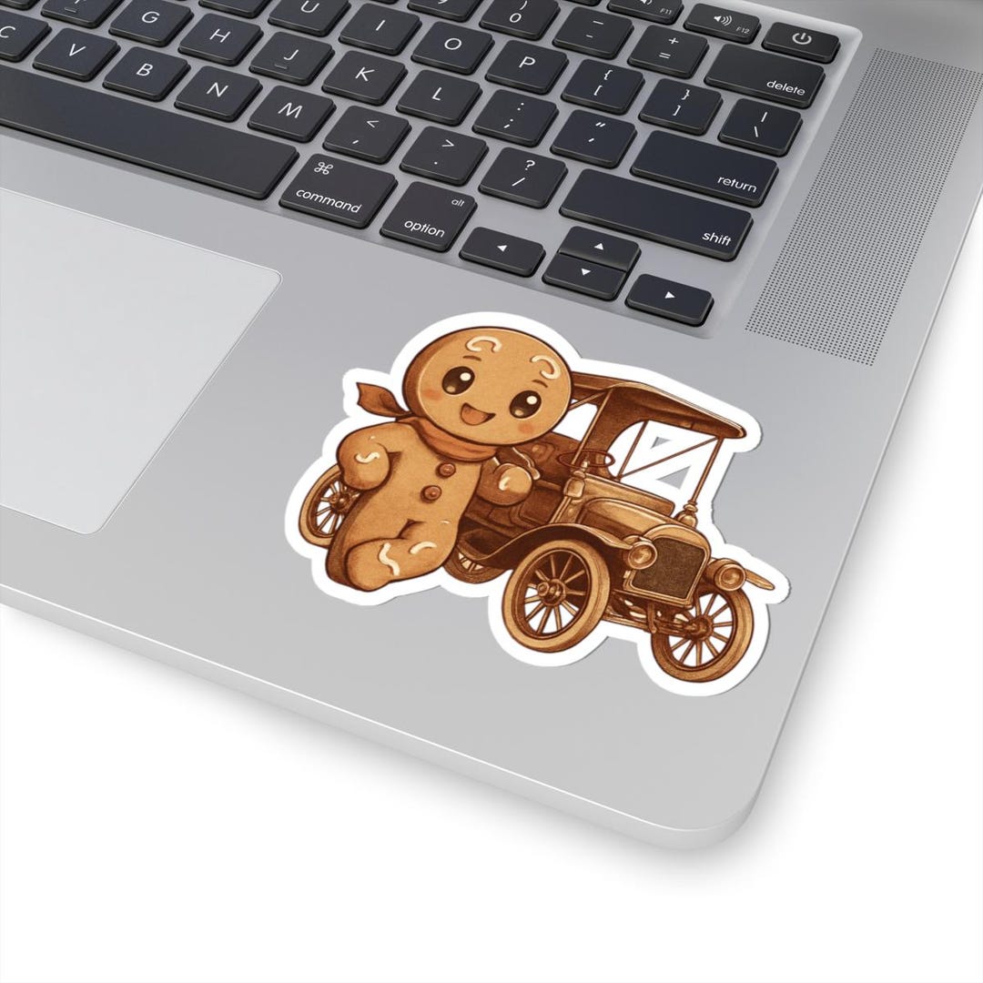 Gingerbread Man Driving Vintage Car Sticker | Sepia Tone Vinyl - Etsy
