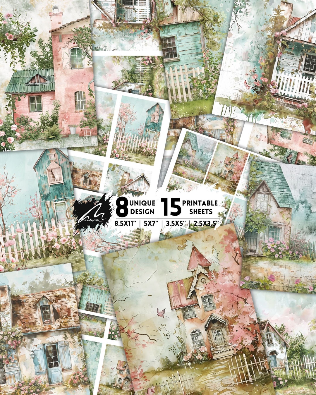 Idyllic Cottage Garden Digital Papers, Romantic Floral House ...