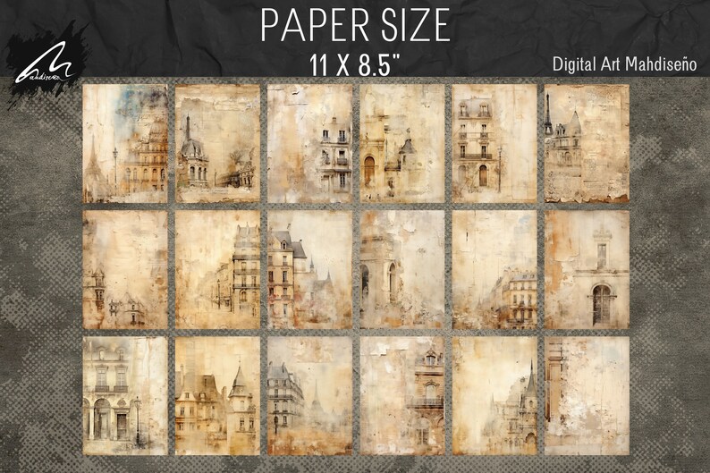 Vintage European Architecture Decoupage Paper, Shabby Chic Buildings ...