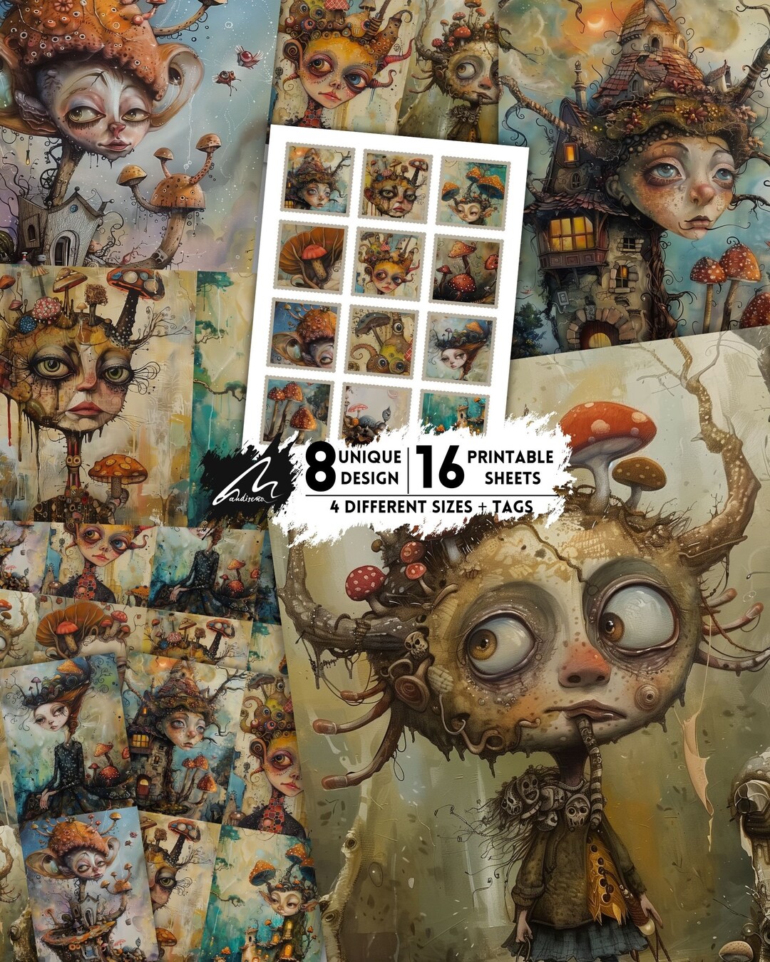 Surreal Whimsy Visionary: Eccentric Creature Kit, Whimsy Mixed Media Art Sheets Enigmatic ...