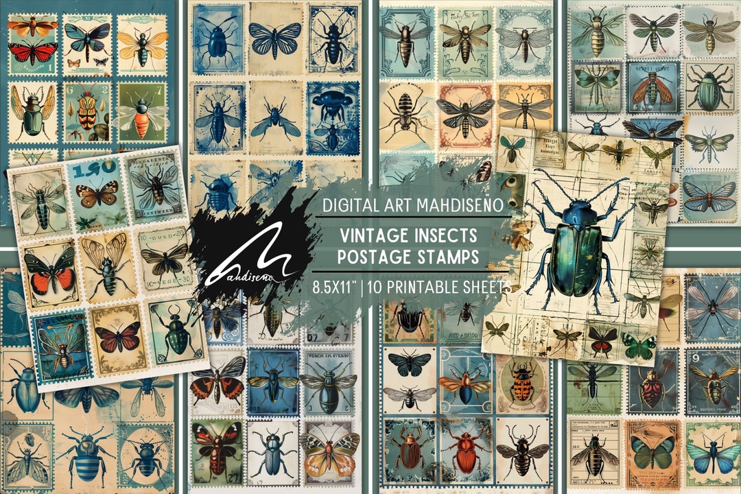 Vintage Insect Postage Stamps: Entomology Ephemera (digital Download ...