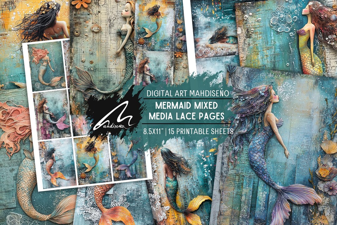 Mystical Mermaid Dreamscape Digital Scrap Art, Ocean-inspired Scrapbook ...